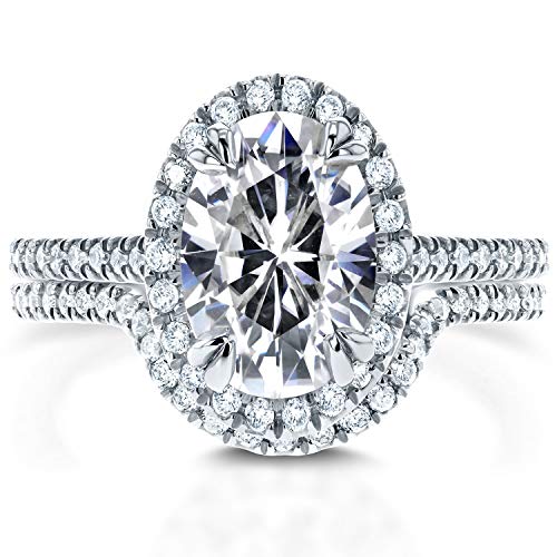 Kobelli Forever One Oval Moissanite and Lab Grown Diamond Halo Bridal Rings Set 2 CTW 14k White Gold (DEF/VS, DEF/VS), 6