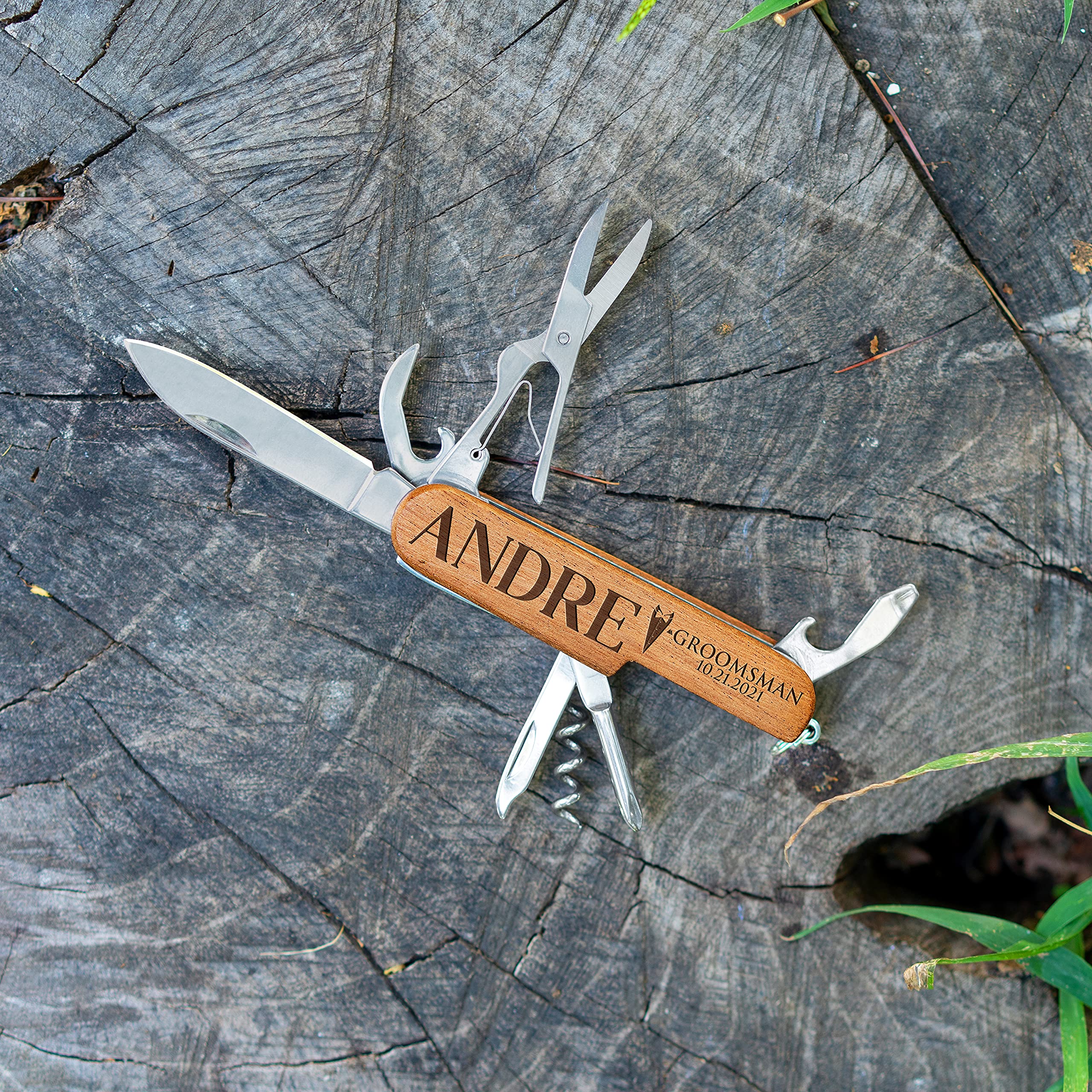 Set of 6 - Personalized Pocket Knife for Groomsmen - 8-Function Multi-Tool Custom Knives - Engraved - Groomsmen Gifts for Wedding, Groomsman Proposal Gifts