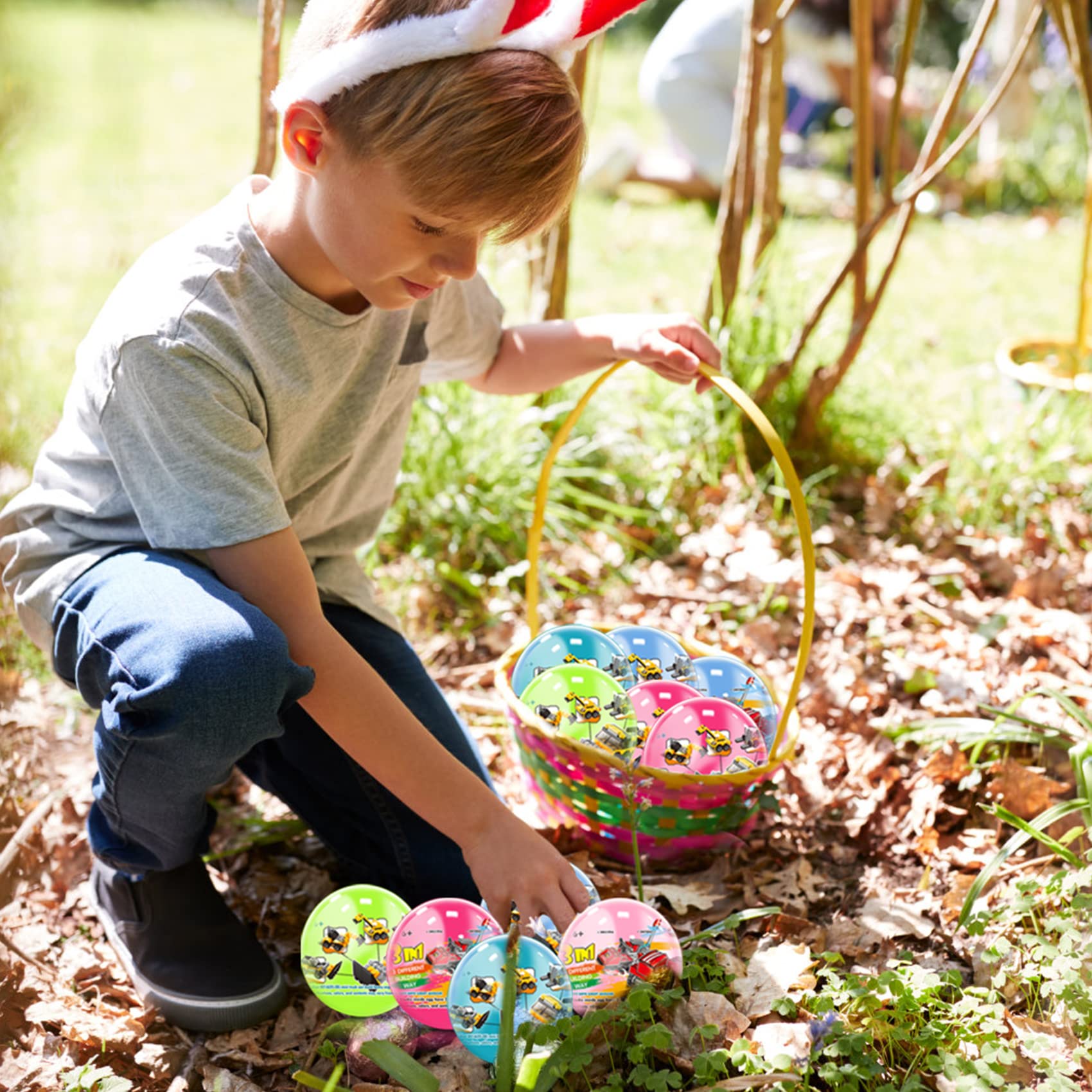 Prefilled Easter Eggs Kids Gift: 12 Easter Eggs Filled with Car & Helicopter Building Blocks Toys | 2.8" Easter Eggs for Easter Basket Stuffers | Surprise Toys Filled Eggs Hunt Easter Party Favor