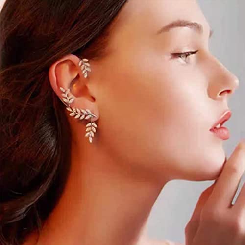 Leaf Ear Cuff Earrings for Women Pierced Zircon Leaf Ear Cuffs Hanging Leaf Earrings Ear Wrap Earrings