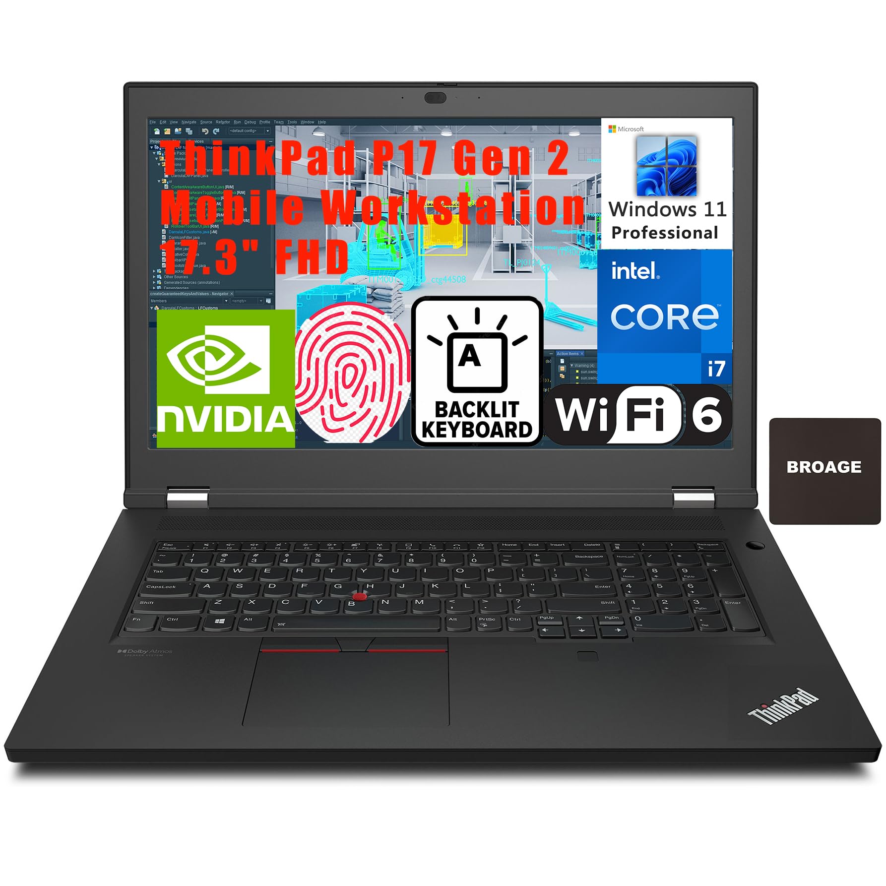 Lenovo ThinkPad P17 Gen 2 Mobile Workstation 17.3" FHD Business Laptop Computer, Intel Octa-Core i7-11850H, Quadro T1200, 128GB DDR4 RAM, 4TB PCIe SSD, WiFi 6, Backlit KB, FR, Windows 11 Pro, BROAG