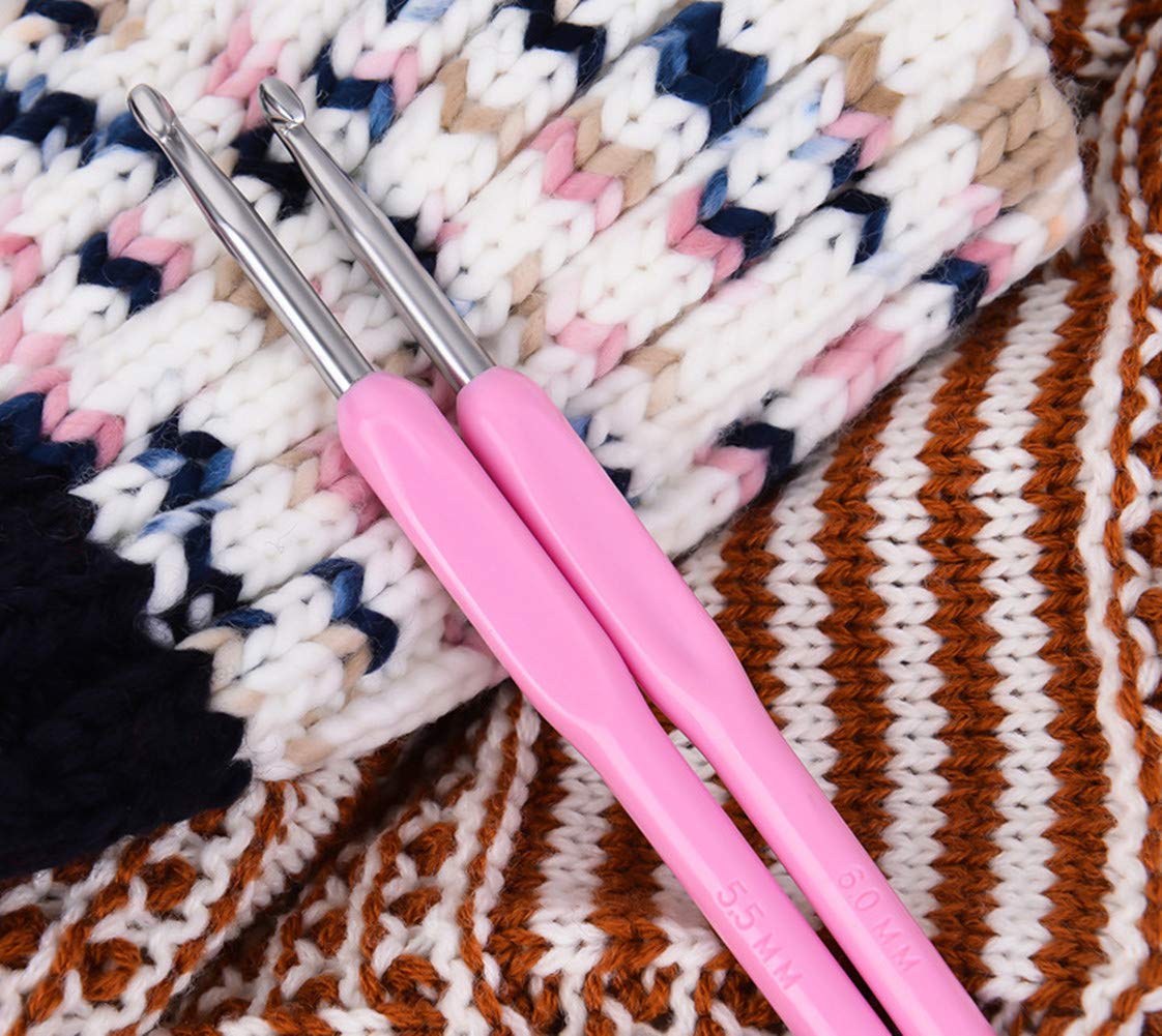Katech 8 Pieces Crochet Hooks Different Sizes Crochet Needles Pink Handle Durable Aluminum Alloy Smooth Crochet Hook Set Ergonomic Knitting Needle Tools Weave Yarn Craft Knitting Kit