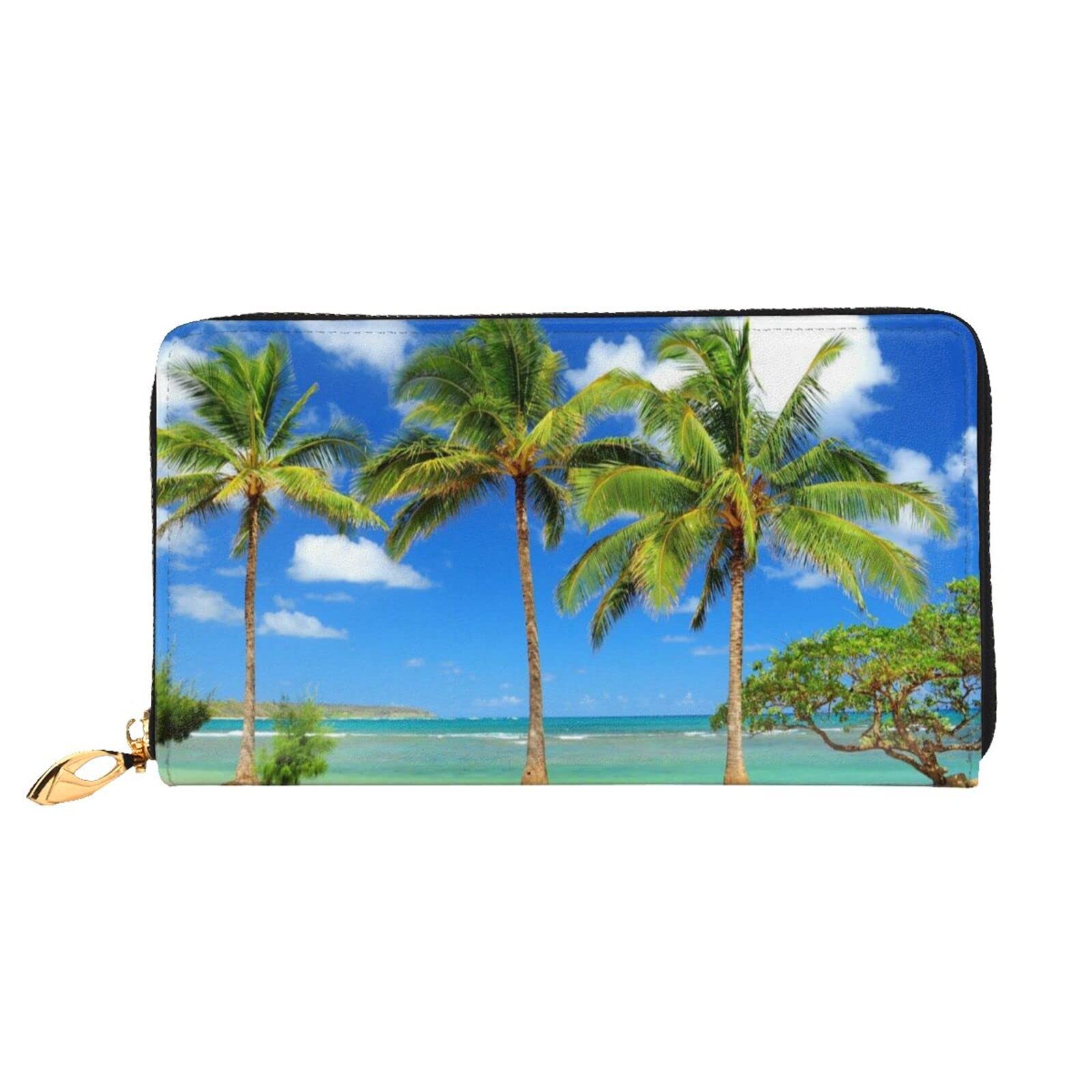 Palm Tree Leather Long Wallet Card Holder Organizer Wallet Zipper Wristlet Clutch Bag For Men Women