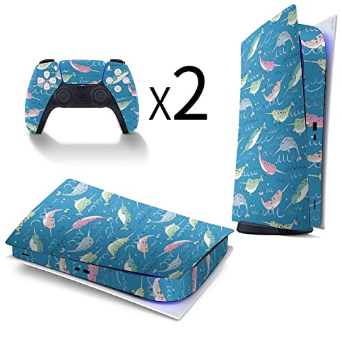 Narwhal Animal Pattern Full Protective Skin Cover Design Wrap Decal Sticker Compatible with PS5 Digital Edition Console and Controller