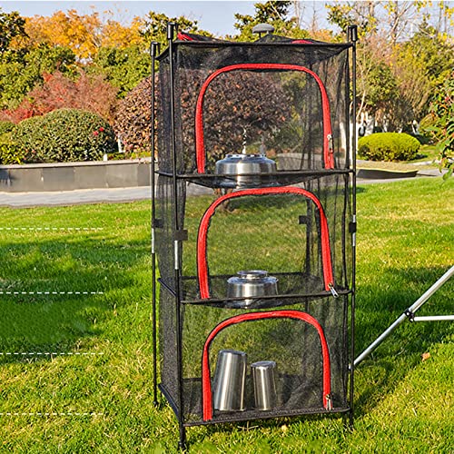 UPQRSG Herb Drying Rack, 3 Layer Hanging Mesh Net Dryer, Multifunction Folding Fish Mesh, Portable Vegetable Dishes Mesh with Zipper, Plant Drying Rack Storage Bag for Fruits, Seafoods, Clothes(Red)