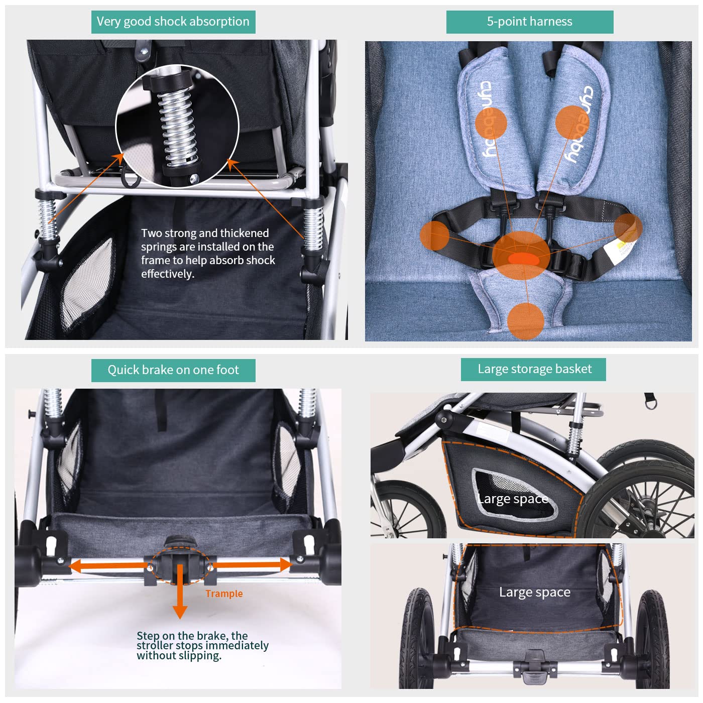 Jogging Stroller Fold City Travel Citi Jog Strollers Single Toddler Baby Pram Jogging Compact Urban Ultralight Joggers Beby Carriage Pushchair Stroller Travel System 3 wheels