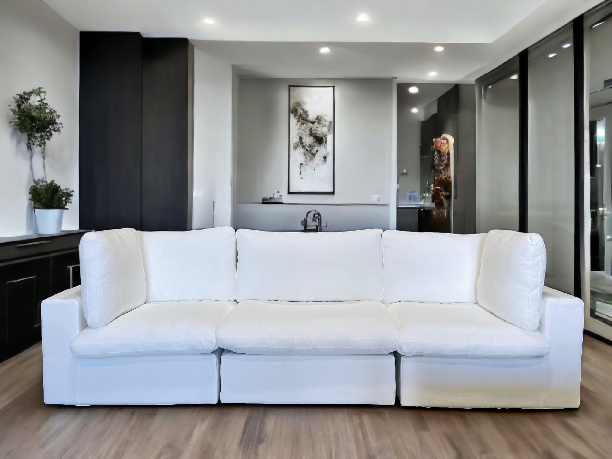 JACH Modern 3-Seater Modular Sectional Sofas for Living Room, Convertible Sofa Couch, Cushion Covers Removable, Free Combination Module Sectional Couch for Living Room Bedroom Apartment, (White)