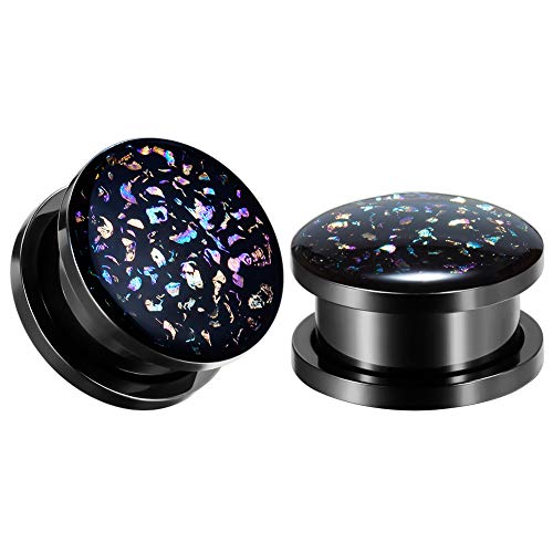 KUBOOZ Gauges Ear Plugs Black Tunnels Screw Back Earrings Upgrade Piercing 1 Pair Gift Packing Stretchers 0g to 1 Inch.