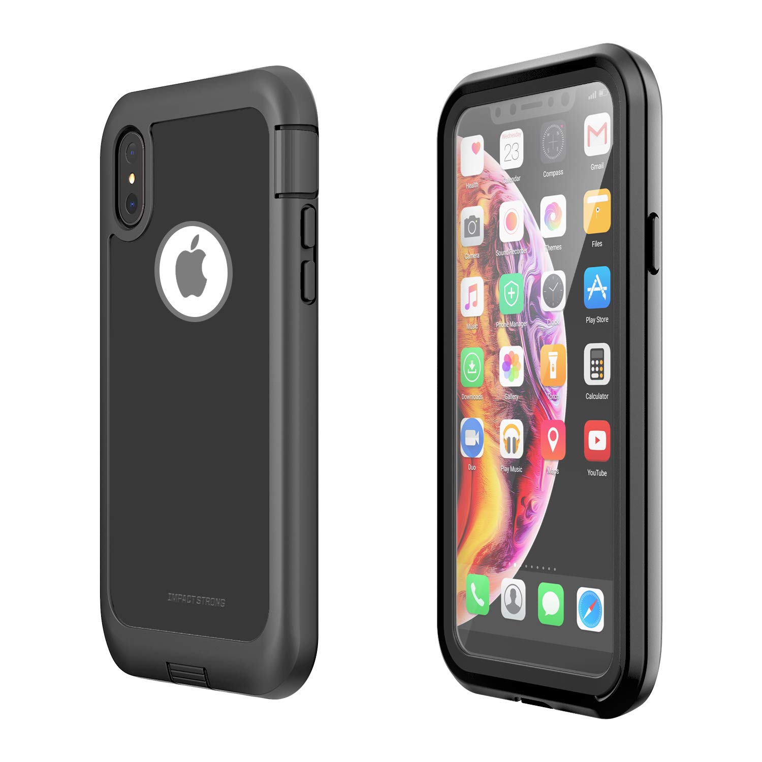 ImpactStrong iPhone X/iPhone Xs Case, Ultra Protective Case with Built-in Clear Screen Protector Full Body Cover for iPhone X/iPhone Xs (Black)