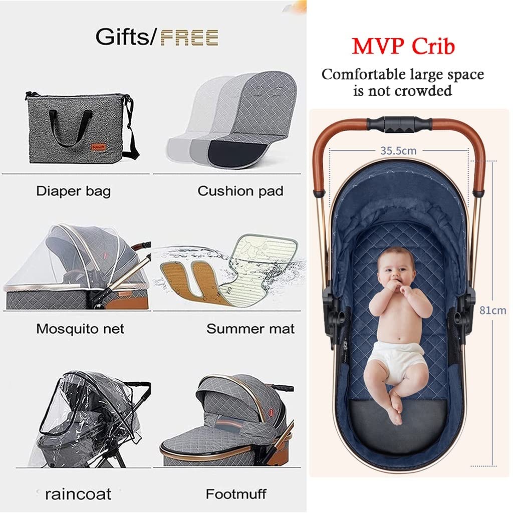 Shock Spring Stroller Compact 2 in 1 Infant Pram Baby Buggy|Folding|Adjustable Seat for Infant,Lightweight Pushchair Pram Stroller for 0-3 Years Kids (Color : Brown)