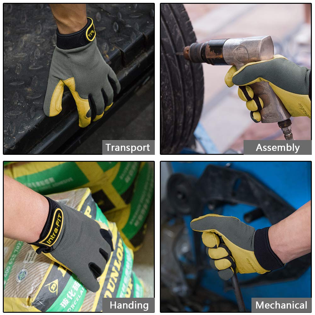 Intra-FIT General Work Gloves, Deerskin Construction Gloves,Soft, Improved Dexterity