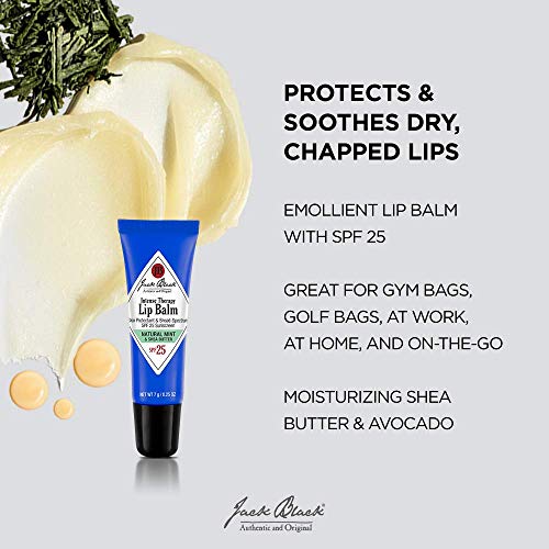 Jack Black Intense Therapy Lip Balm, 0.25-Oz., Pack of 3 β Natural Mint & Shea Butter, SPF 25 Sun Protection, Lip Moisturizer, Hydrating Lip Balm with SPF, Long Lasting Treatment