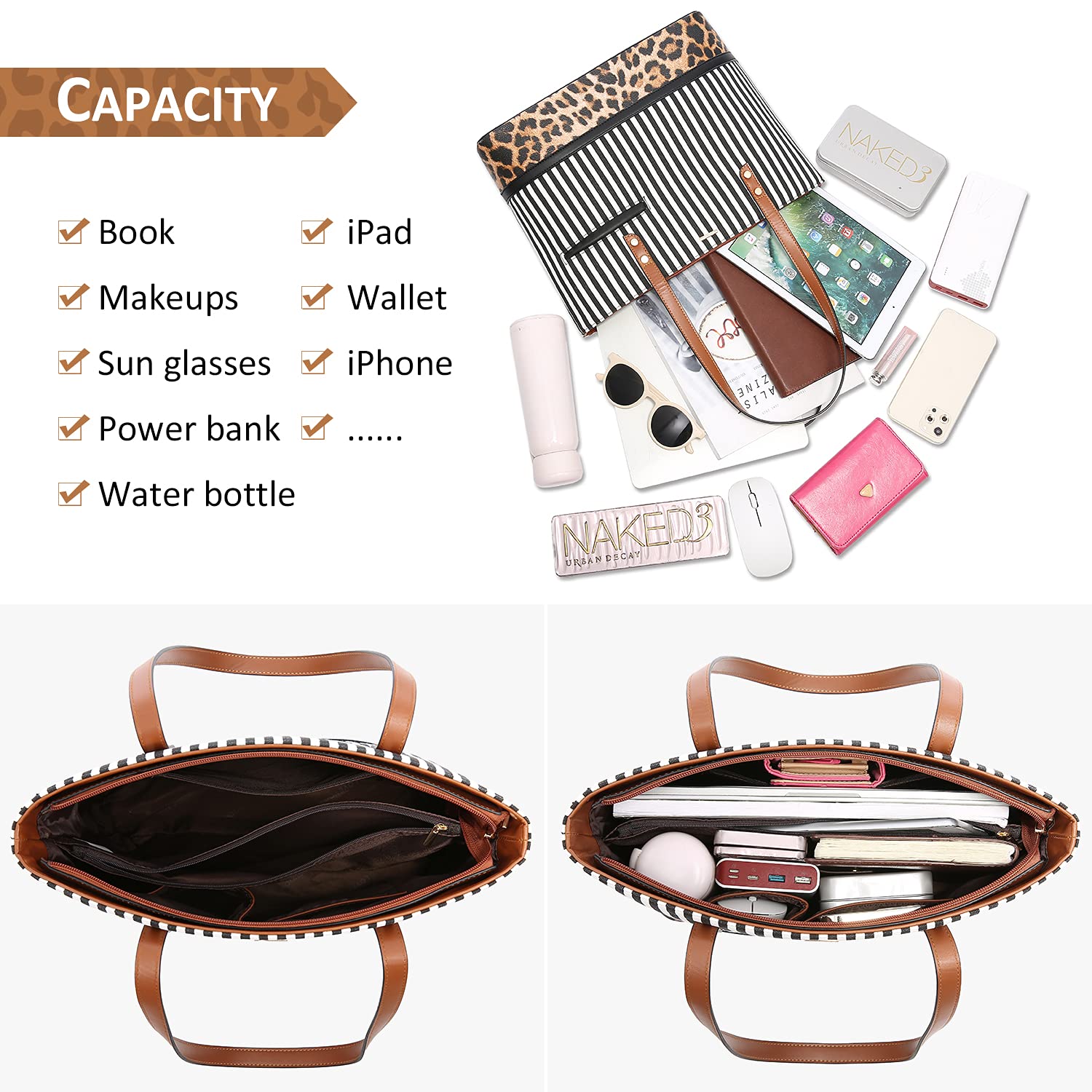 LOVEVOOK Womens Purses Satchel Handbags Shoulder Hobo Tote Bag Top Handle Crossbody 3pcs Purse Set Stripes Style,Leopard