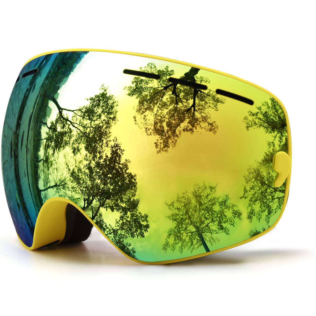 JULI Kids Ski Goggles,Interchangeable Double Layer Spherical Lens,OTG Anti-Fog Snowboard Skate Snow Goggles Age 4-16 4300(Yellow)