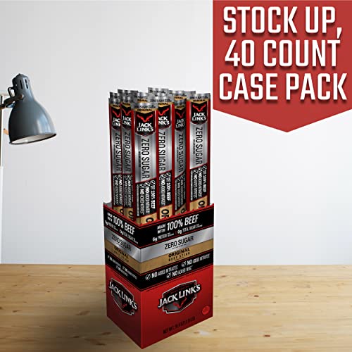 Jack Link's Beef Sticks, Zero Sugar, Original, Bulk Pack - Office Protein Snack, Meat Stick with 6g of Protein, Made with Premium Beef, No Added MSG**, 0.92 Ounce (Pack of 40)