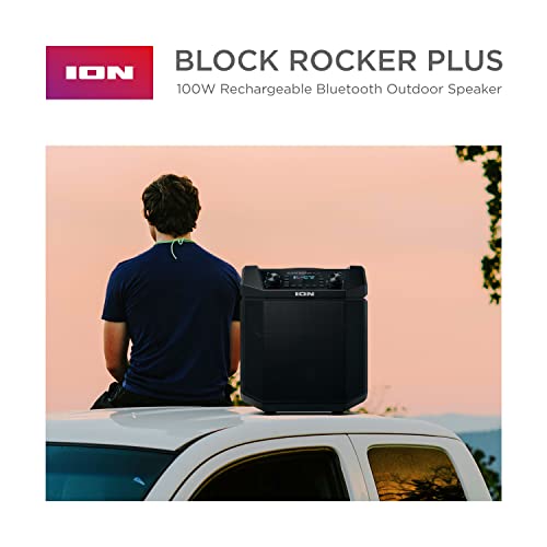 ION Block Rocker Plus - 100W Bluetooth Outdoor Speaker with Rechargeable Battery, Karaoke Microphone, Radio, Wheels, Telescopic Handle & USB Charging