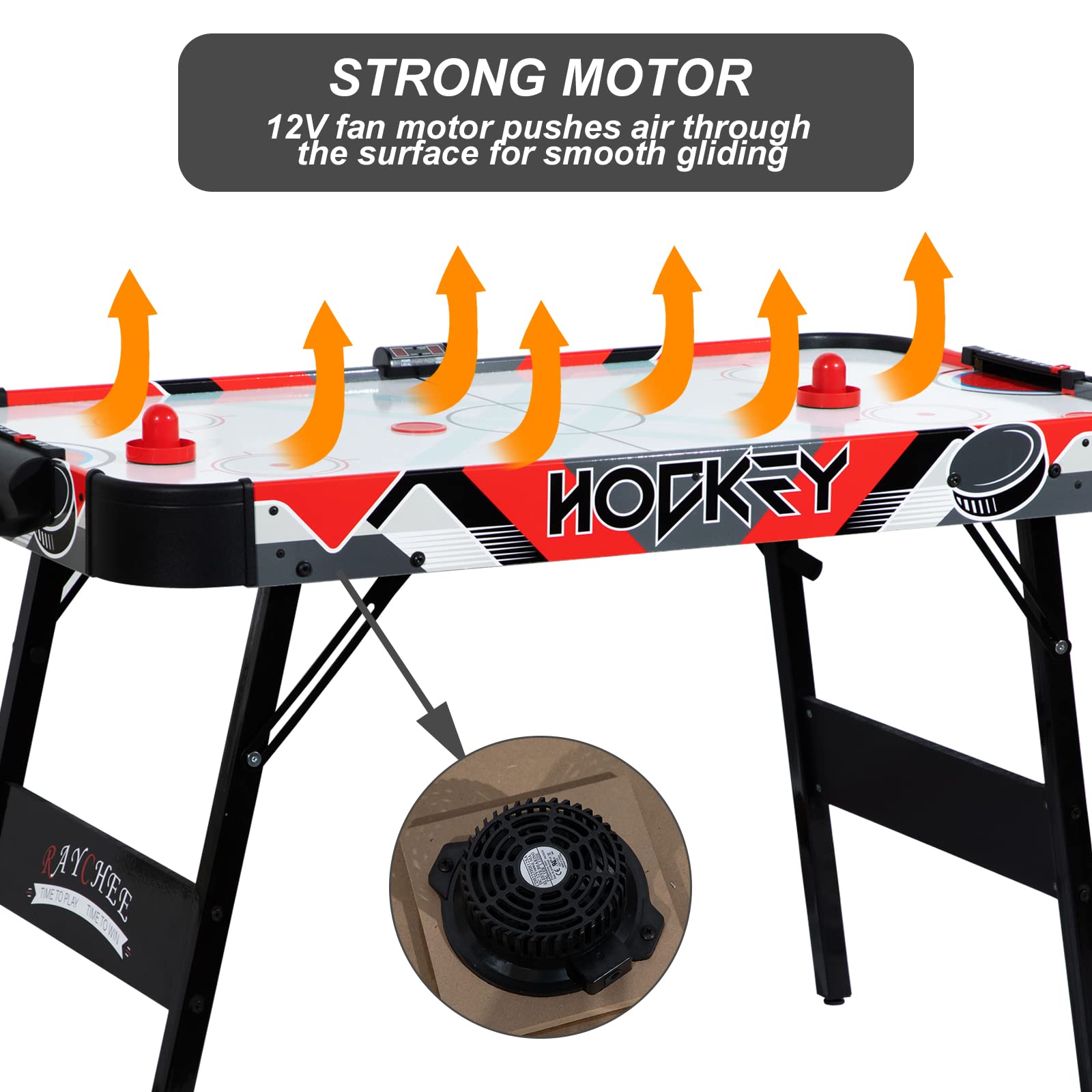 RayChee Foldable Powered Air Hockey Table, 48β Indoor Hockey Table Sports Gaming Set w/2 Pucks, 2 Pushers, LED Scoreboard, Powerful Fan Motor for Adults and Kids, Home Game Room (Red)