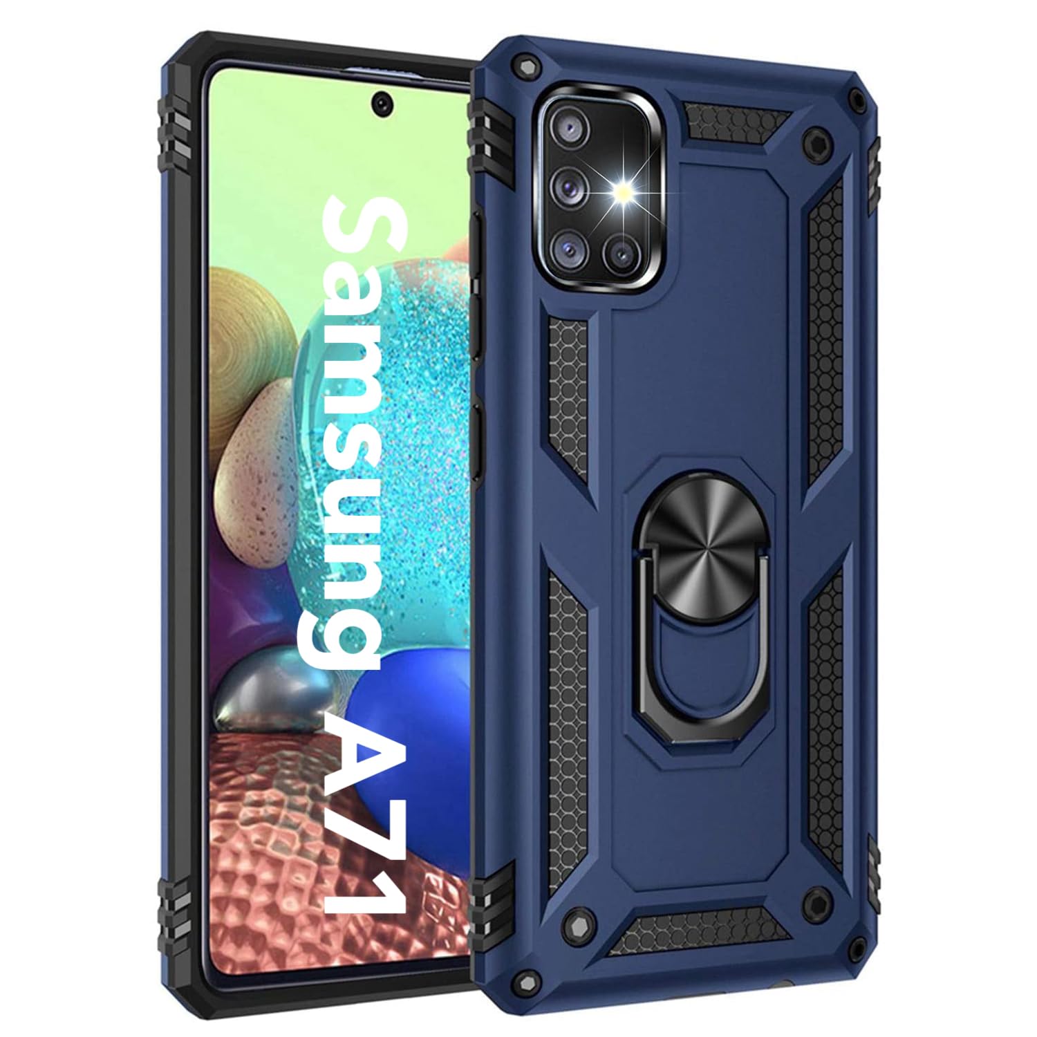 Korecase for Galaxy A71 Case Military Grade Armor Heavy Duty Rugged Dual Layers Full Body Shockproof with Ring Kickstand Back Cover Blue