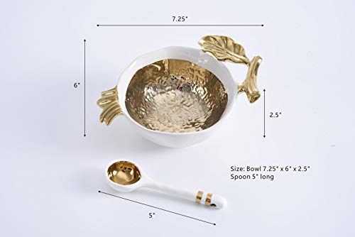 Pampa Bay Get Gifty Bowl and Spoon Set for Soup, Snacks, Nuts and More, Gold Pomegranate