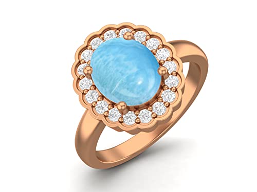 MOONEYE 10x8mm Oval Shape Natural Larimar Solitaire Engagement 925 Sterling Silver Birthstone Promise Ring (Rose Gold Vermeil, 9)