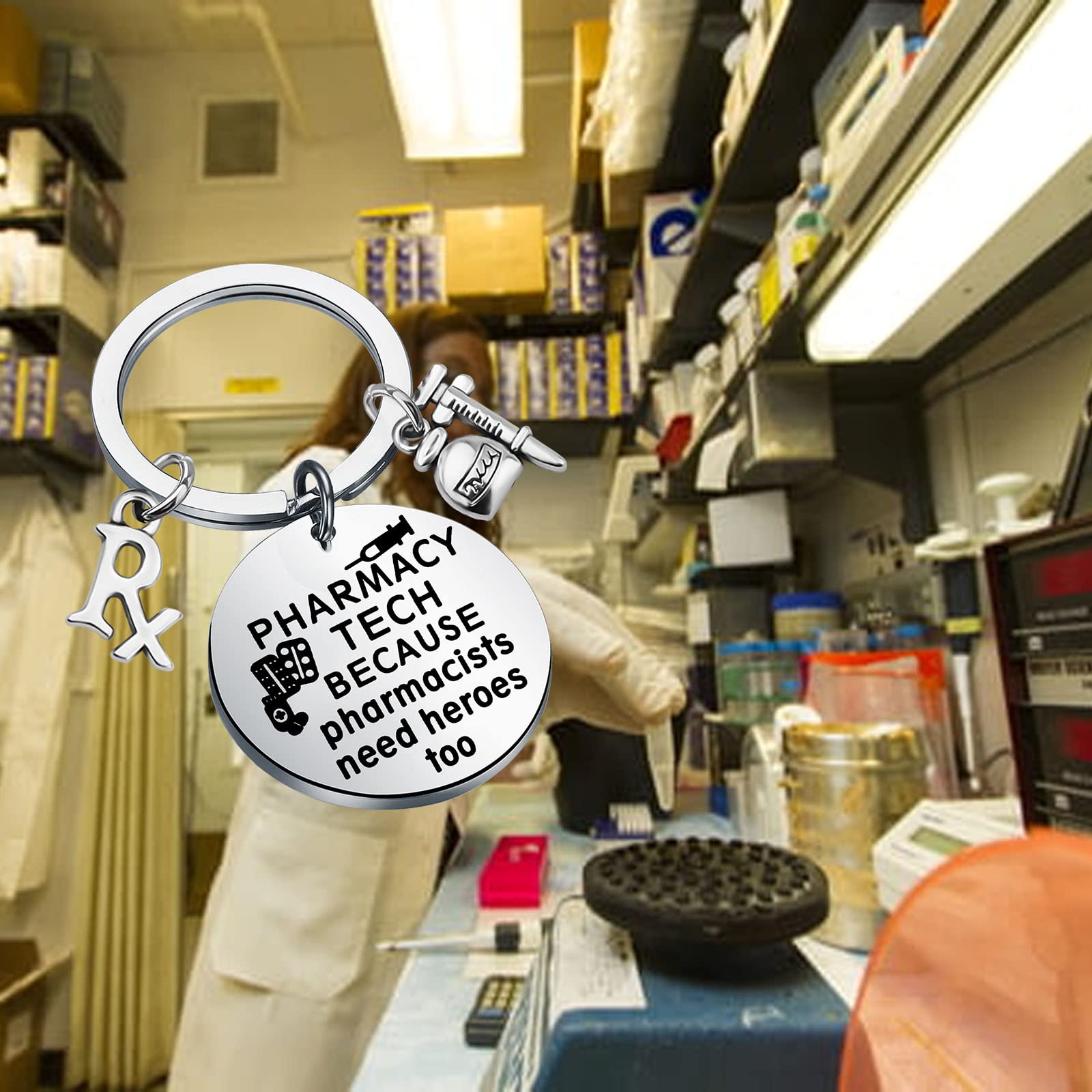 KUIYAI Pharmacy Tech Because Pharmacists Need Heroes Too keychain(Pharmacy Tech KS)