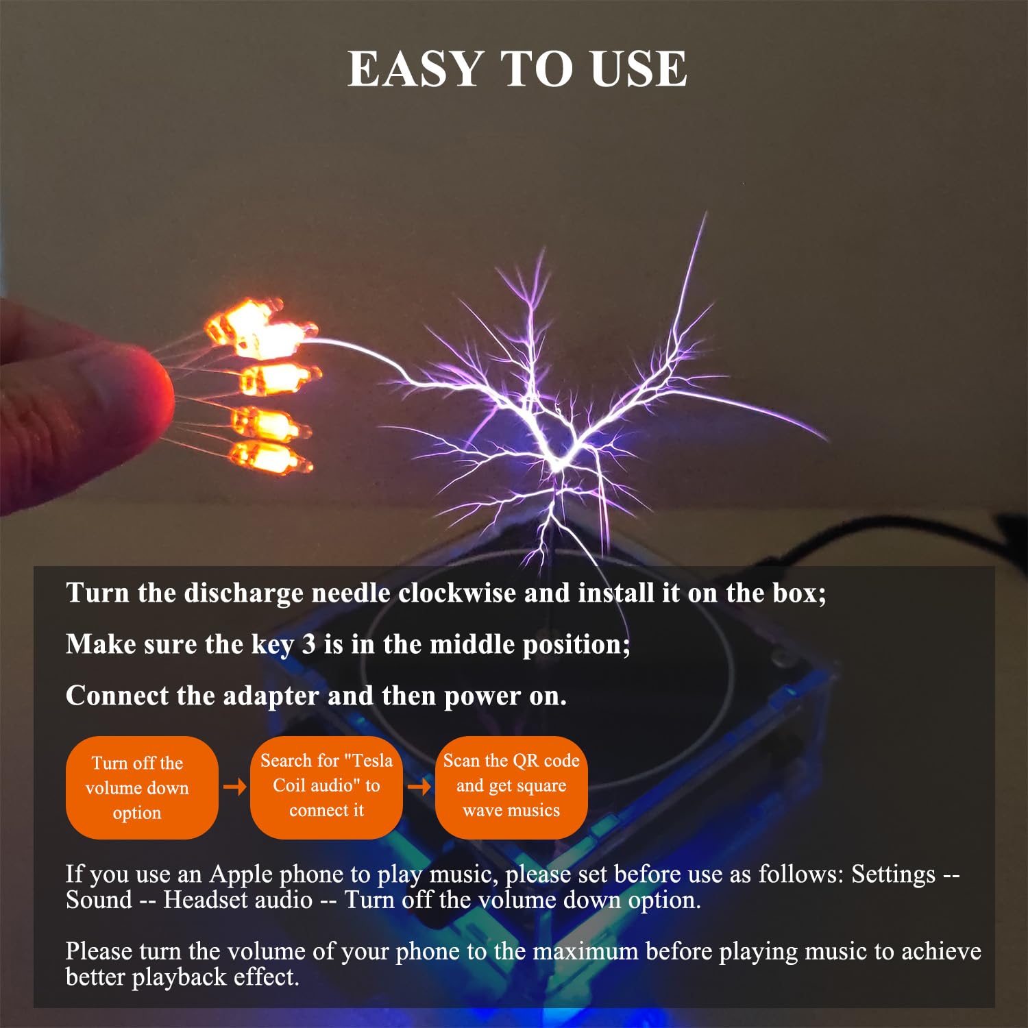 ISolderStore Musical Tesla Coil Speaker Mini Bluetooth Music Tesla Coil Magic Box Arc Plasma Artificial Lightning Desktop Toy Magic Beat Electron Tesla Box Assembled