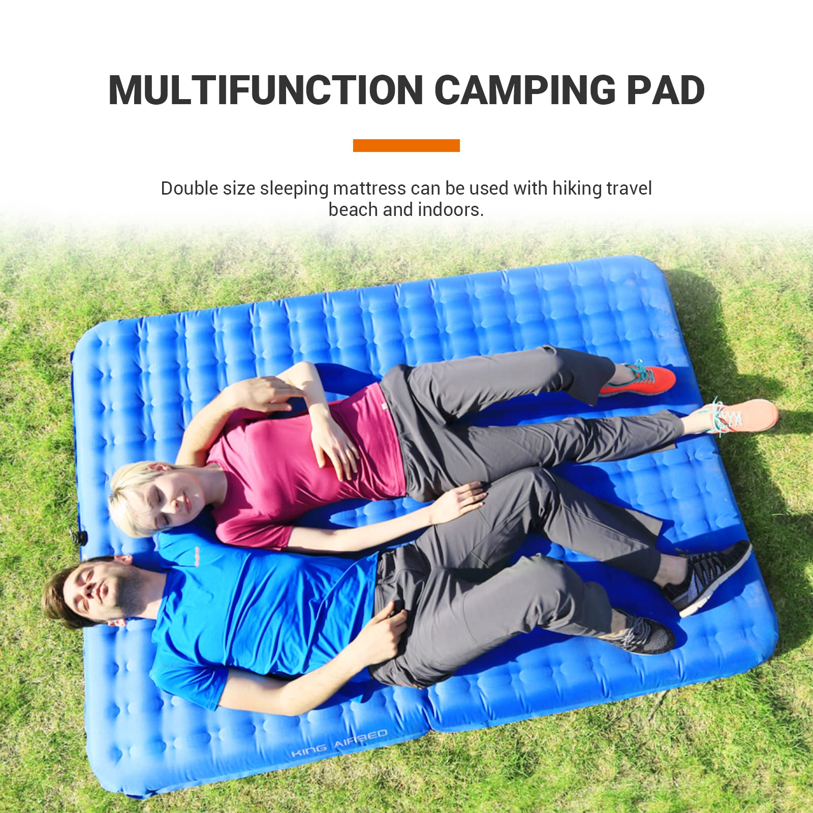 KingCamp Sleeping pad for Camping 6" Thick Camping Mattress 2 Person Inflatable Mattress Camping with Pump Up to 550LB for Heavy Weight for Tent Backpacking Queen Size Camping Pad Blue