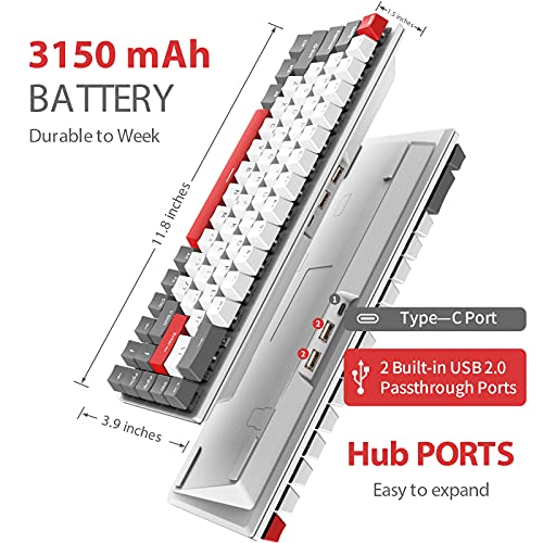 RK ROYAL KLUDGE RK G68 RK100 68 Key 100 Key Tri-Mode Mechanical Gaming Keyboard, Brown Switch
