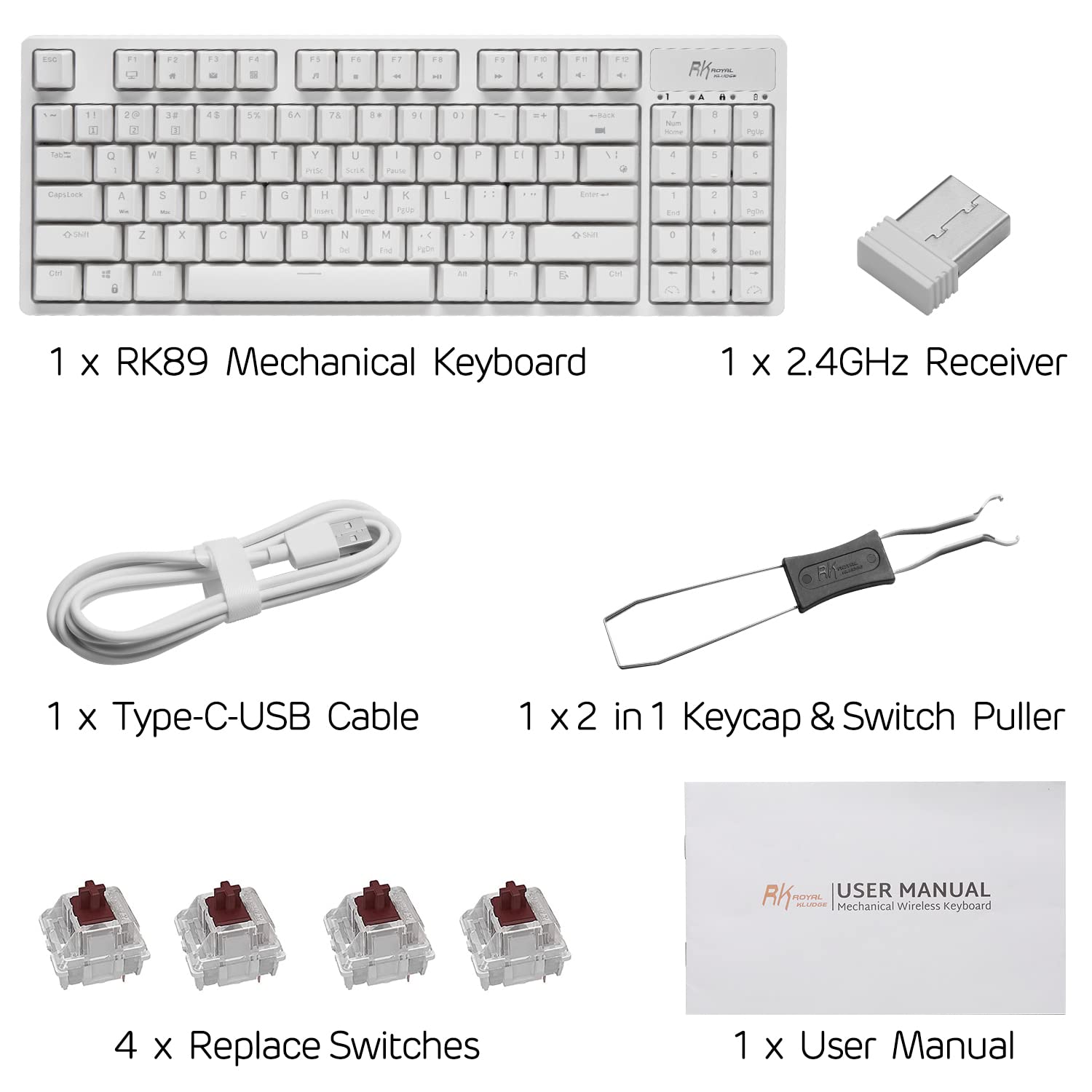 RK ROYAL KLUDGE RK89 85% Triple Mode BT5.0/2.4G/USB-C Hot Swappable Mechanical Keyboard, 89 Keys Compact Mechanical Keyboard with Detachable Frame & Software (Hot-Swappable Brown Switch, Black)