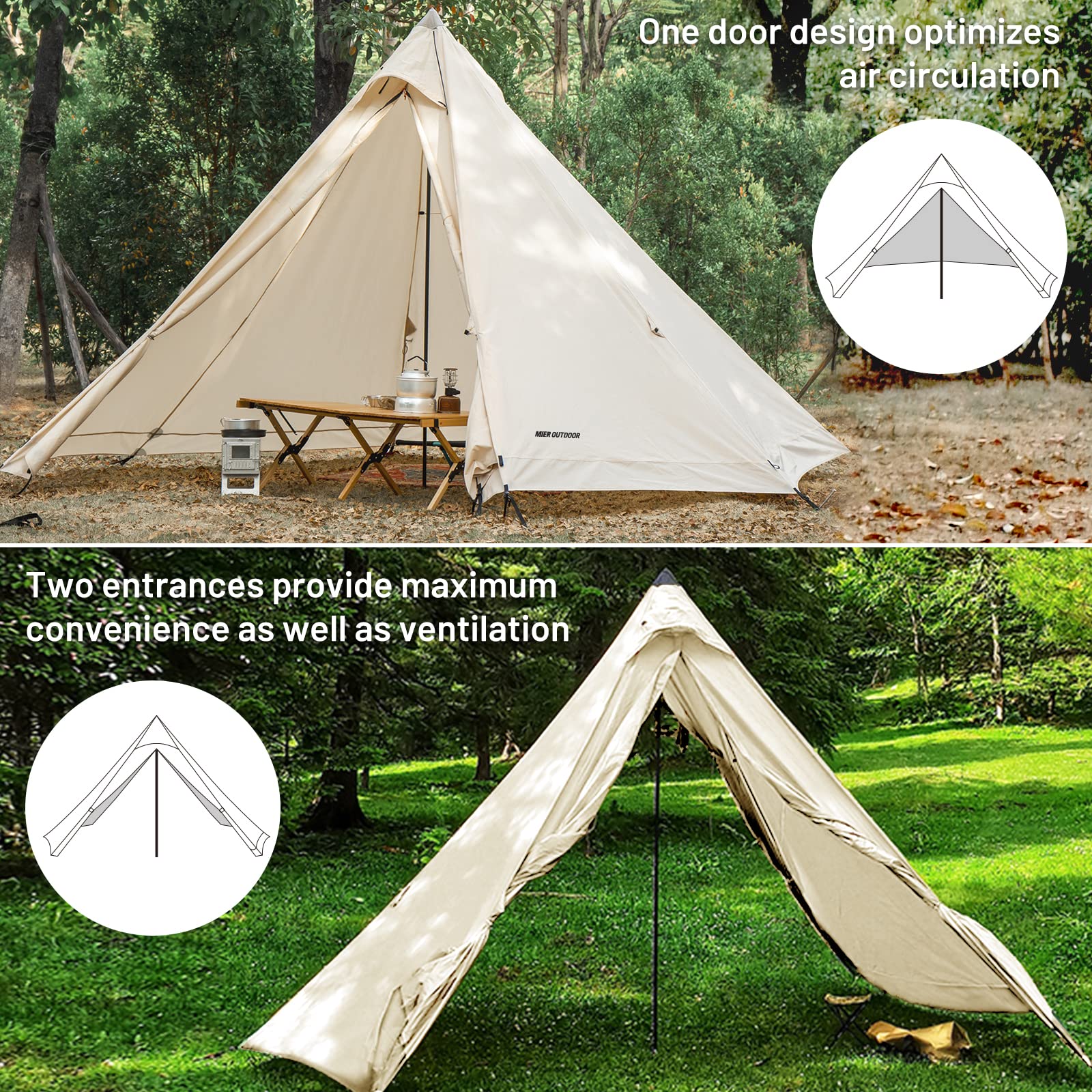 MIER Hot Tents with Stove Jack for 4-6 Person, White