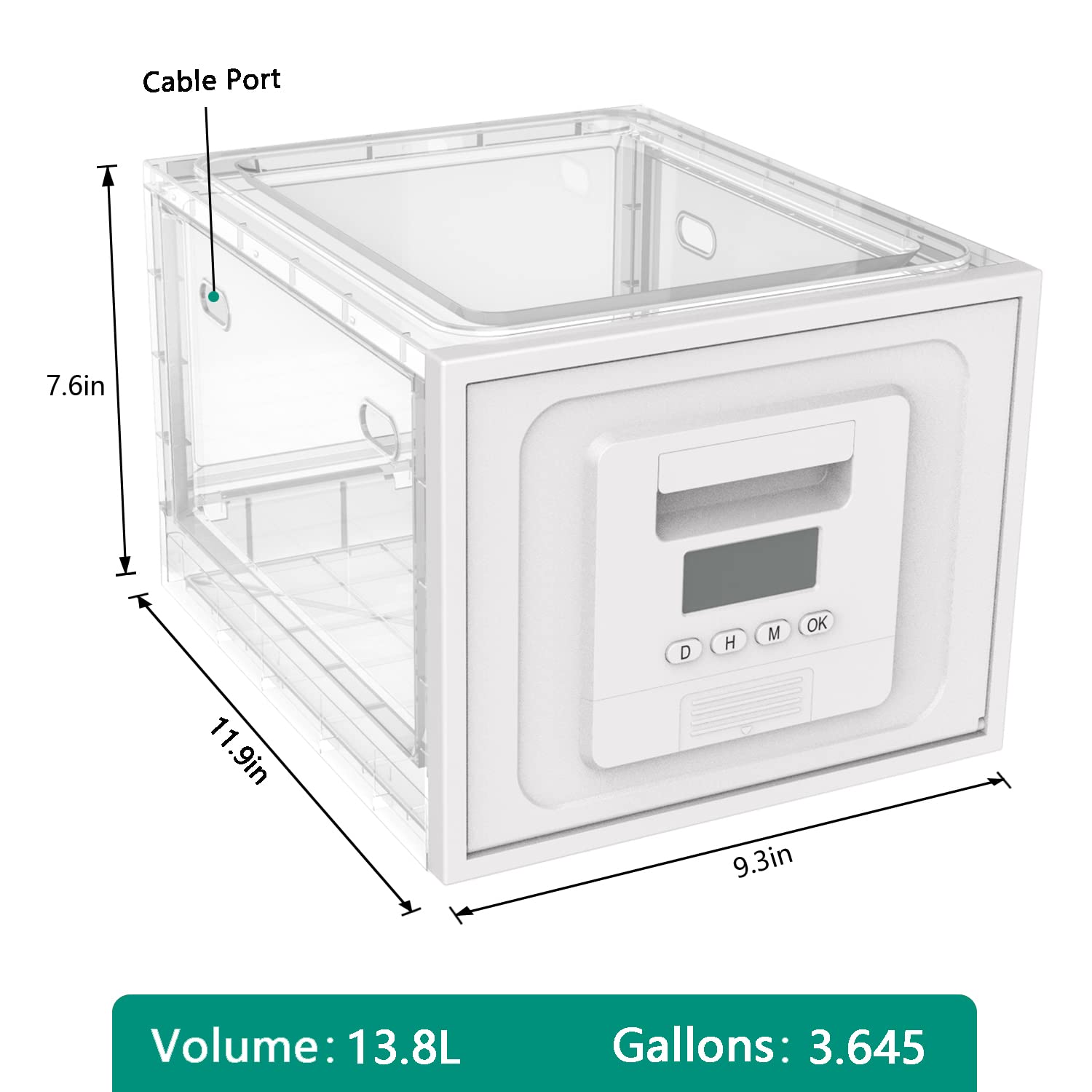 Large Time Lock Box with 3 Digit Combination Locked Container,Medicine Timer Lockbox,Timed Locking Box for Food, Cell Phones Jail,Ipad,Games, Snacks Lockable and Medication (Clear Box + white Door)