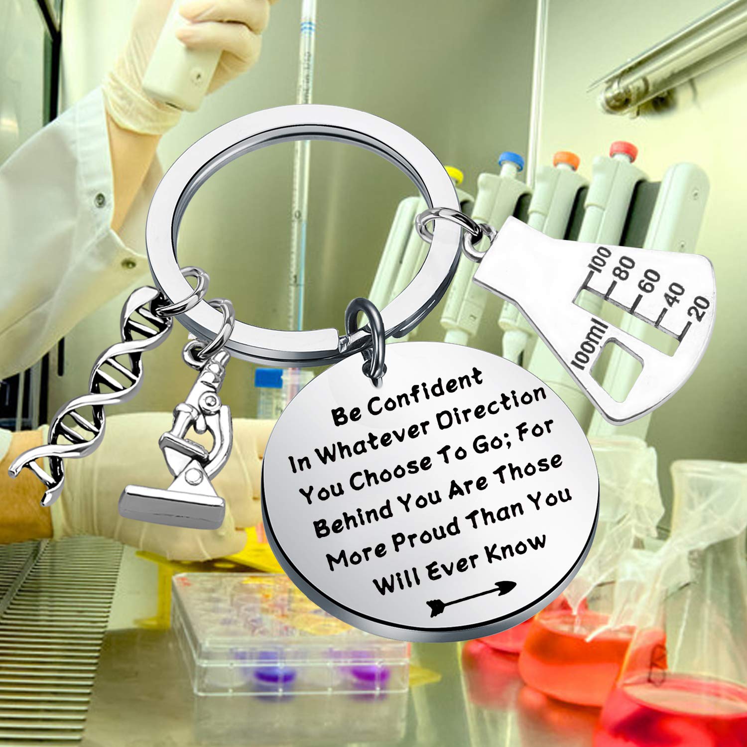 LQRI DNA Double Helix Charm Microscope Charm Keychain Chemistry Biology Gift Be Confident In Whatever Direction You Choose To Go Science Graduation Gift (K-DNA)