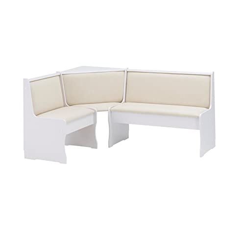 Riverbay Furniture Wood Storage Nook Kitchen Dining Breakfast Set in White and Beige