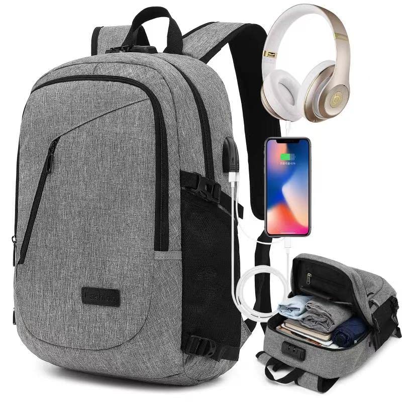 Laptop Backpack for Travel, 17.3 in for Men Women with USB Charging Port & Lock & Camping Utensils Set - Portable & Reusable Metal Travel Flatware