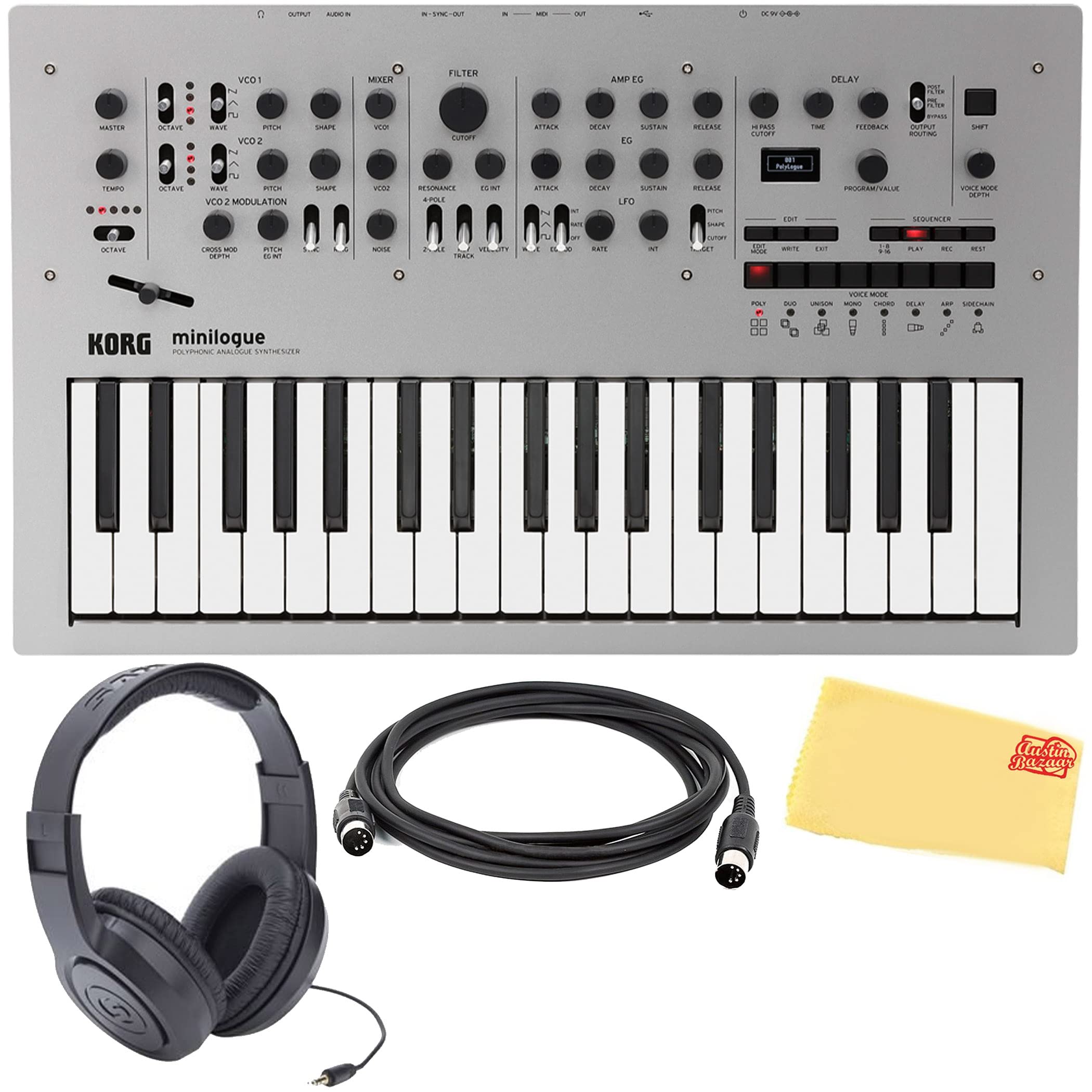 Korg Minilogue XD Polyphonic Analog Synthesizer Bundle with MIDI Cable, Aux Cable, and Austin Bazaar Polishing Cloth