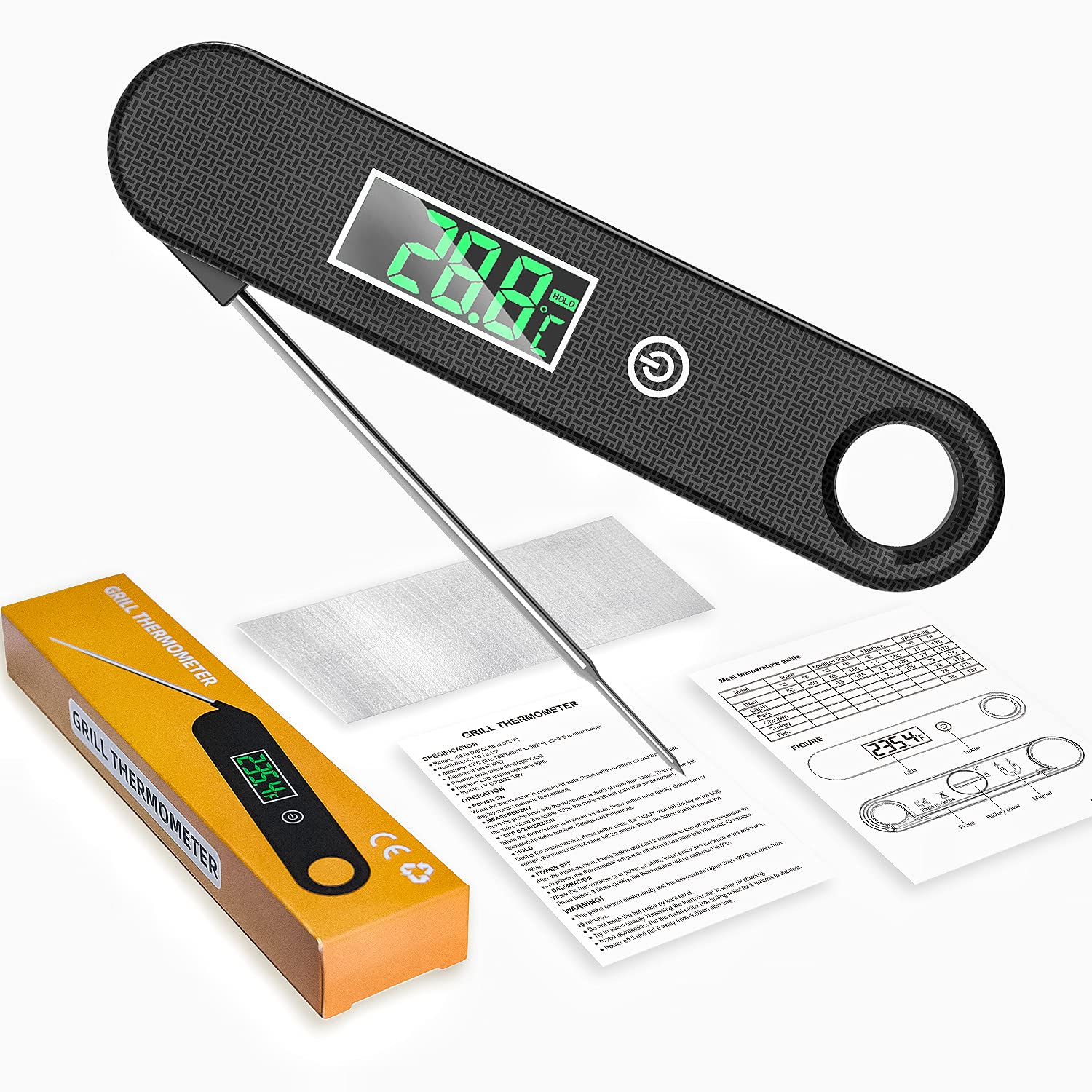 Outdoor Cooking Grill Thermometer,Instant Read Digital Meat Thermometer with Back Light Screen,Suitable for Barbecue,Hot Food.