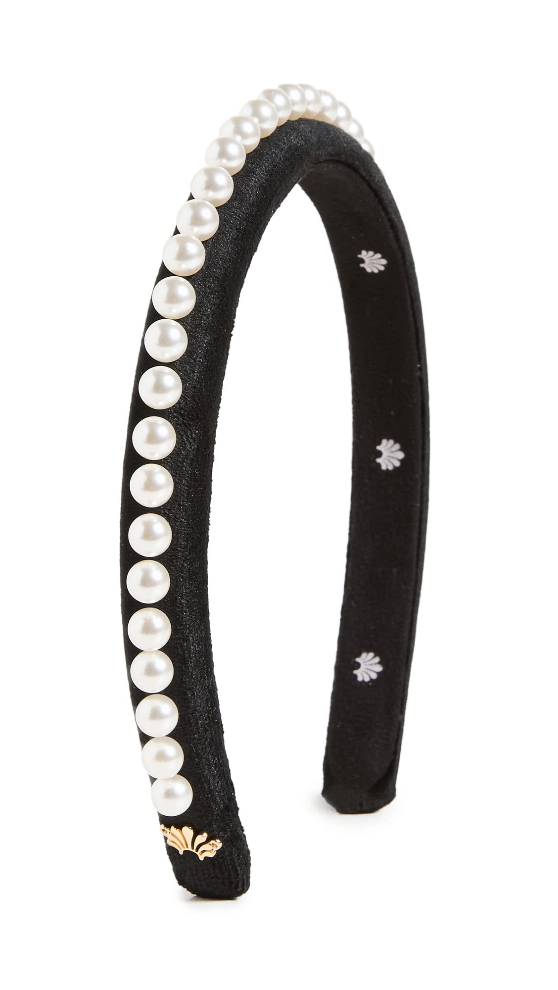 Lele Sadoughi Women's Pearl Embellished Velvet Gigi Headband, Jet, Black, Off White, One Size