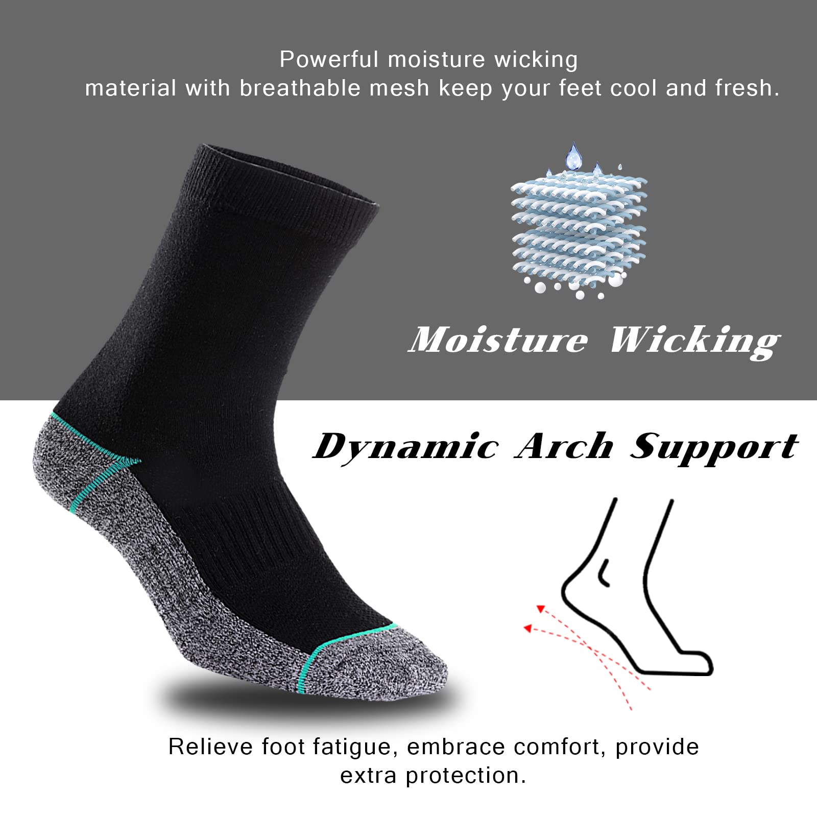 Kodal Copper Infused Crew Socks Business Athletic Moisture Wicking Odor Free Comfortable for All Day Wear (5 Pairs)