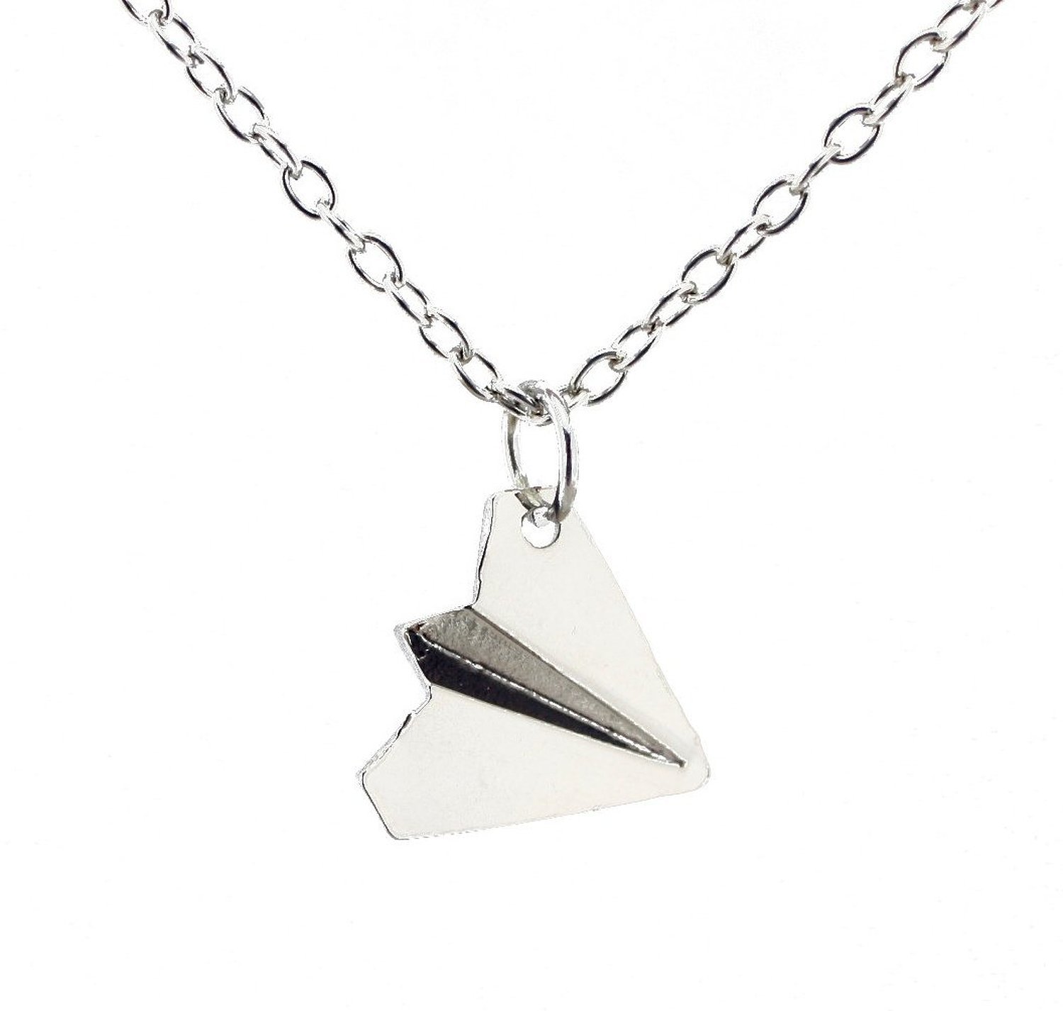 HV Sterling Co. Silver Tone Paper Airplane Pendant with a 20" Adjustable Link Chain Necklace