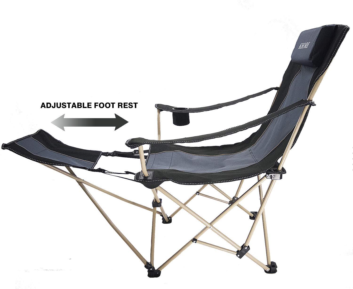 KHORE Camping Folding Portable Recliner Chair with Adjustable and Removabel Footrest (Black)