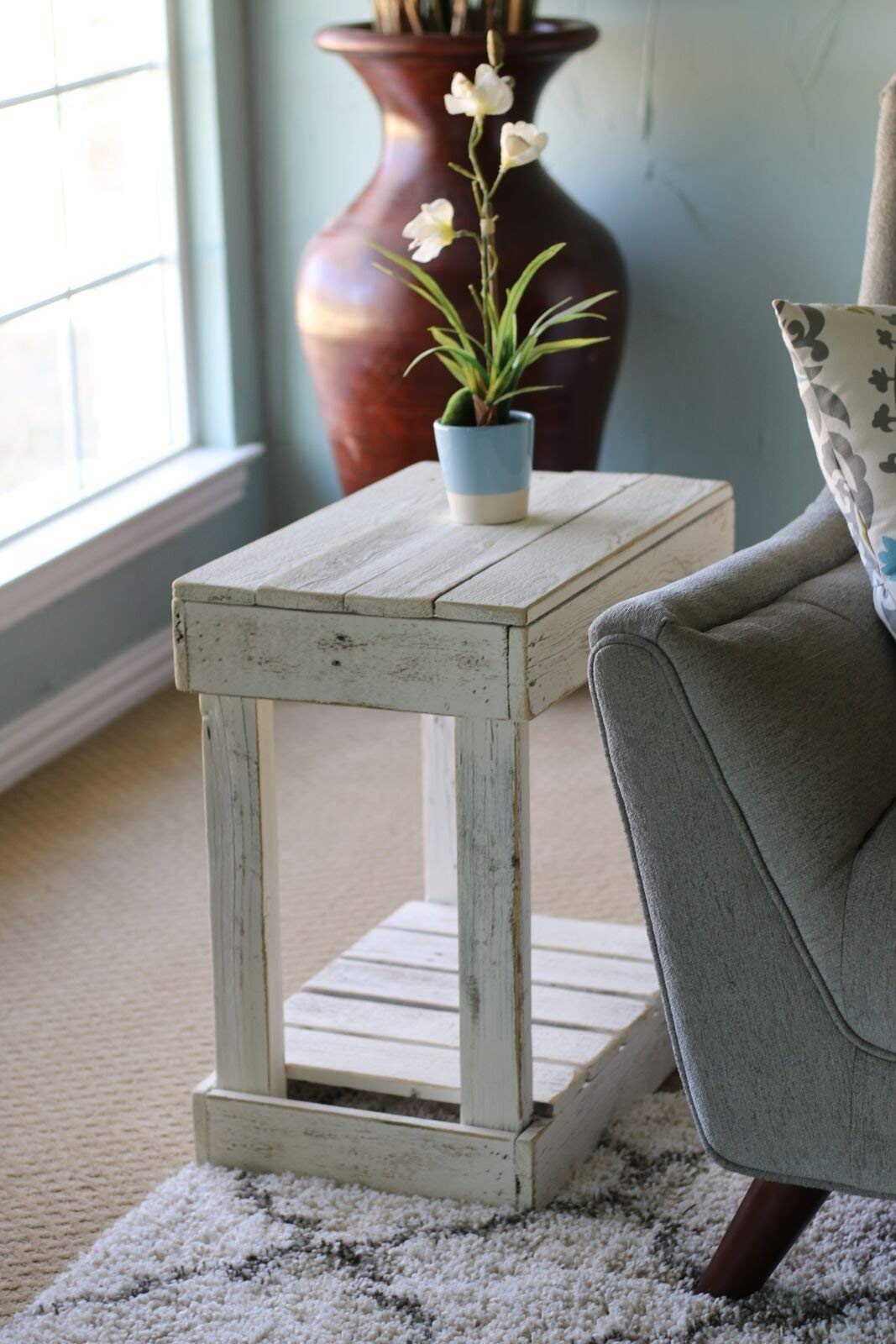 White Slatted End Table