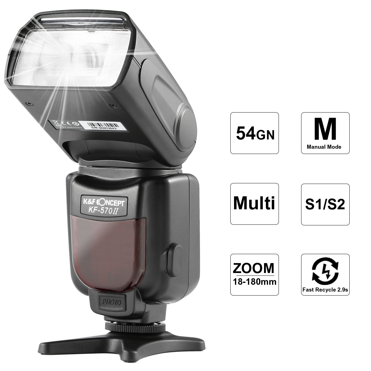 K&F Concept Camera Flash Speedlite with LCD Display, External Flash Speedlite Compatible with Canon Nikon Sony Olympus Pentax DSLR & Digital Cameras with Single-Contact Hot Shoe