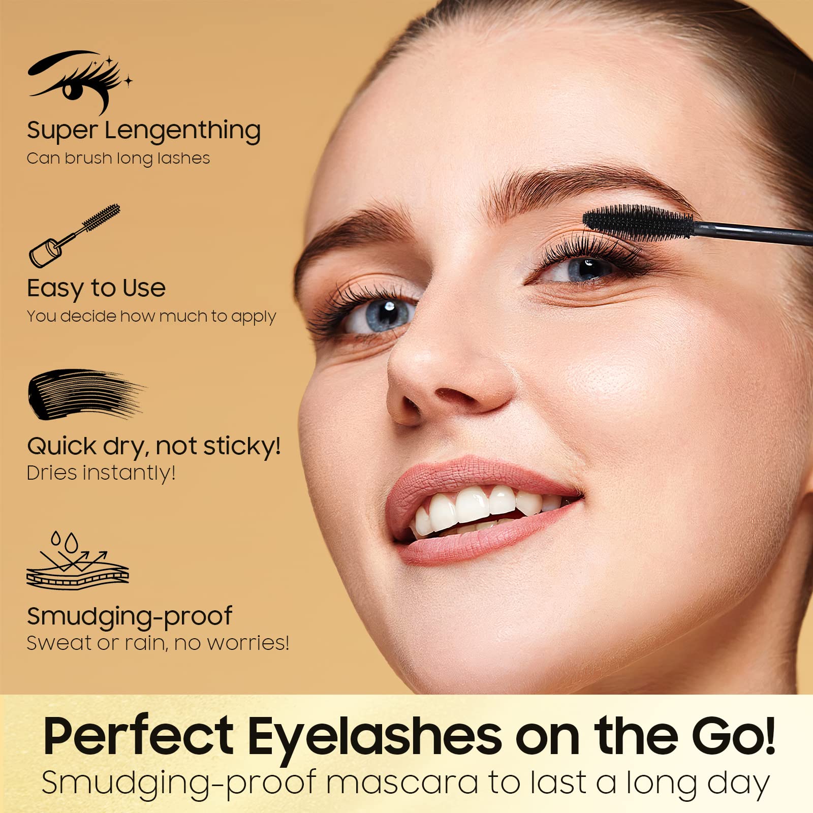 Mascara Black Volumizing and Lengthening - Long-Lasting, Fast Dry, Waterproof and Smudge-Proof, Tubing Mascara, Curling Eyelashes, Cruelty Free, Eye Makeup, Black, 1 Count