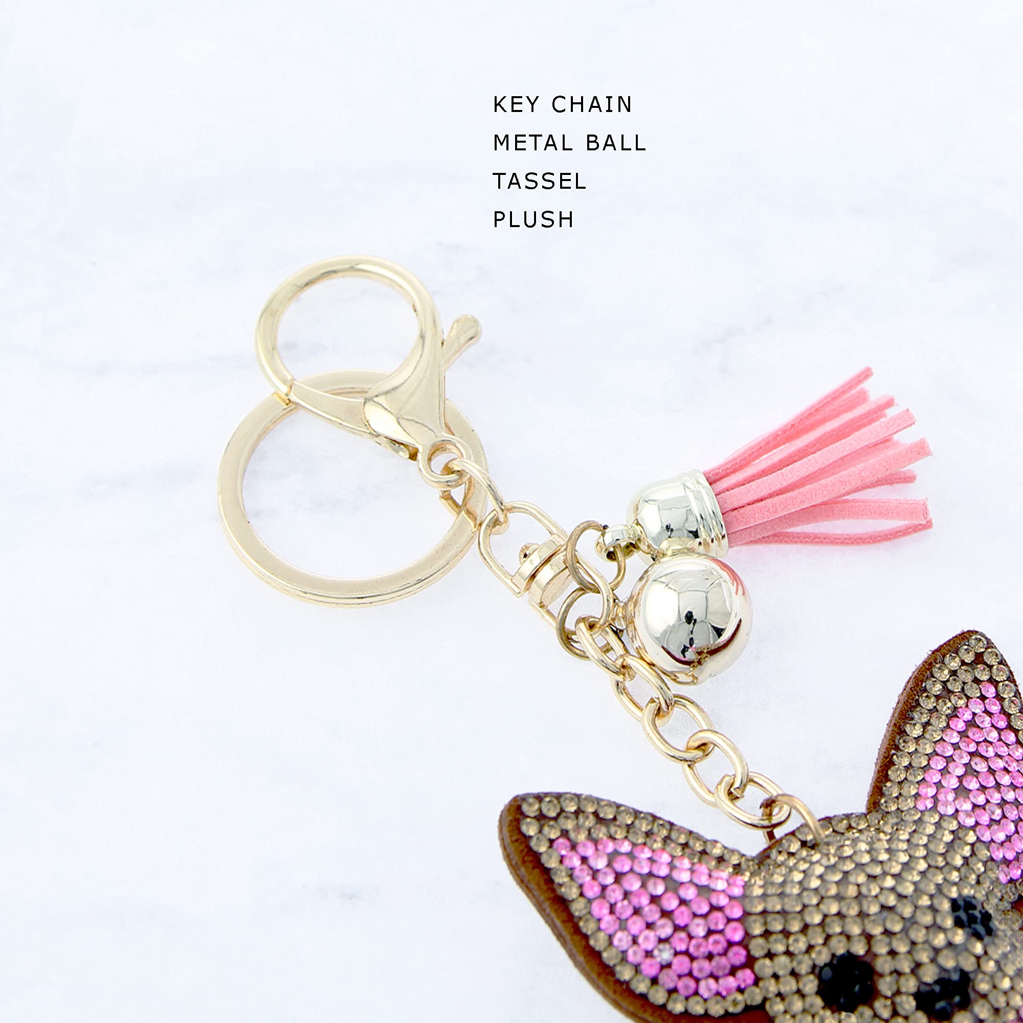 Key Chain Bag Charm – Cute Sparkling Charm for Purses, Luggage, Suitcases, Diaper Bag, and Keys - Gift Box Included, Brown Chihuahua Dog, Medium