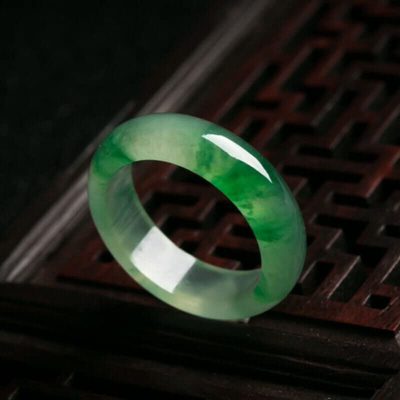 Natural Green Flowery Jade Gemstone Crystal Ring, Amulet, Suitable for Men and Women, Positive Energy, Gift (Ring size: 13)