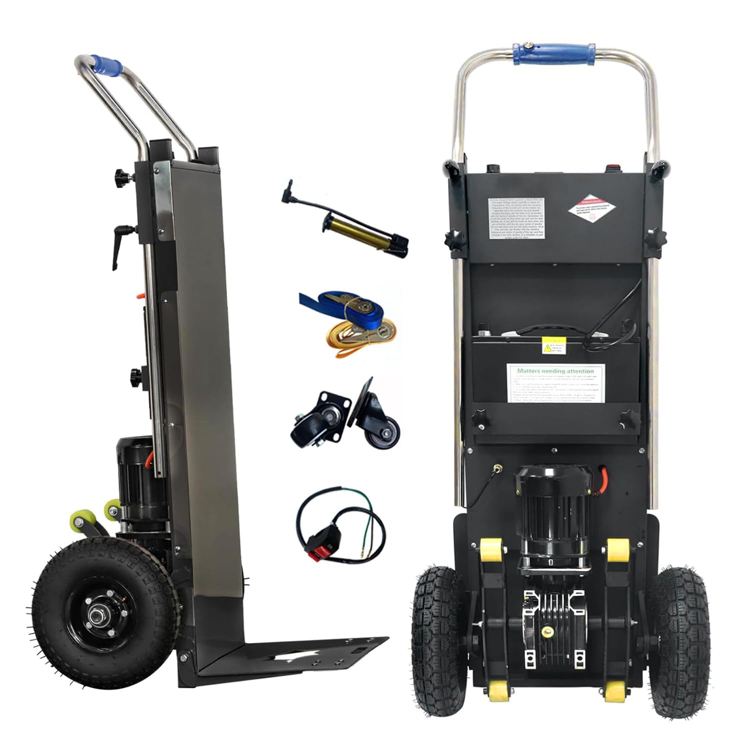 Shuyeon Powered Stair Climber Hand Trucks Easy Up/Down, 10" Solid Wheel Grocery Cart Takes 6000 Steps Stairs Hand Trucks Heavy Duty, for Family Moving Warehouse Logistics Distribution 24Ah