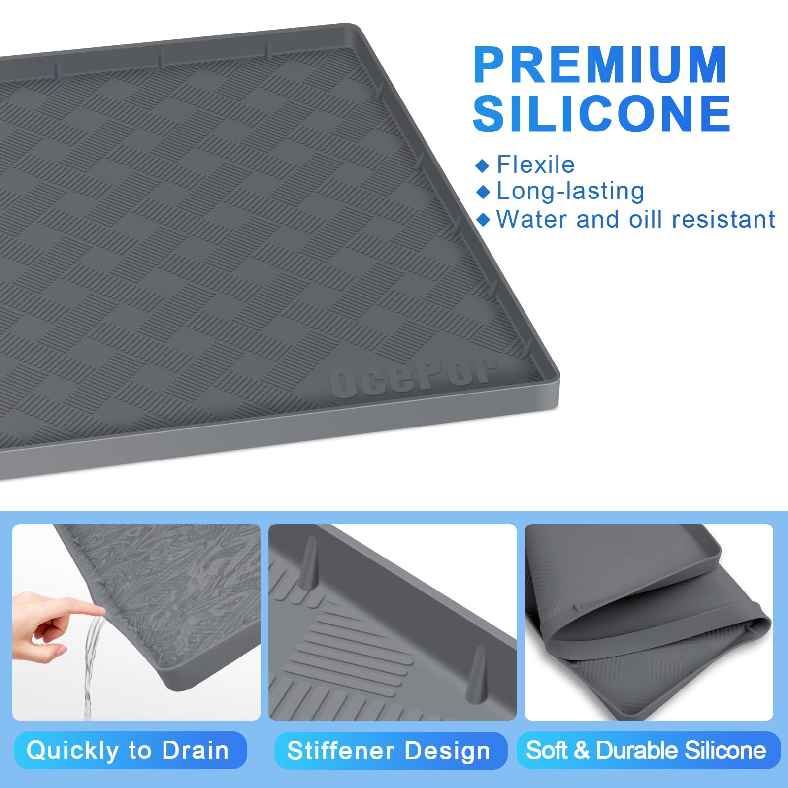 Under Sink Mat 22" x 19", Under Sink Mats for Kitchen Waterproof, Under The Sink Mat Waterproof for Bottom of Kitchen Sink, Silicone Under Sink Liner Tray, Under Sink Protector Mats(Dark Grey)