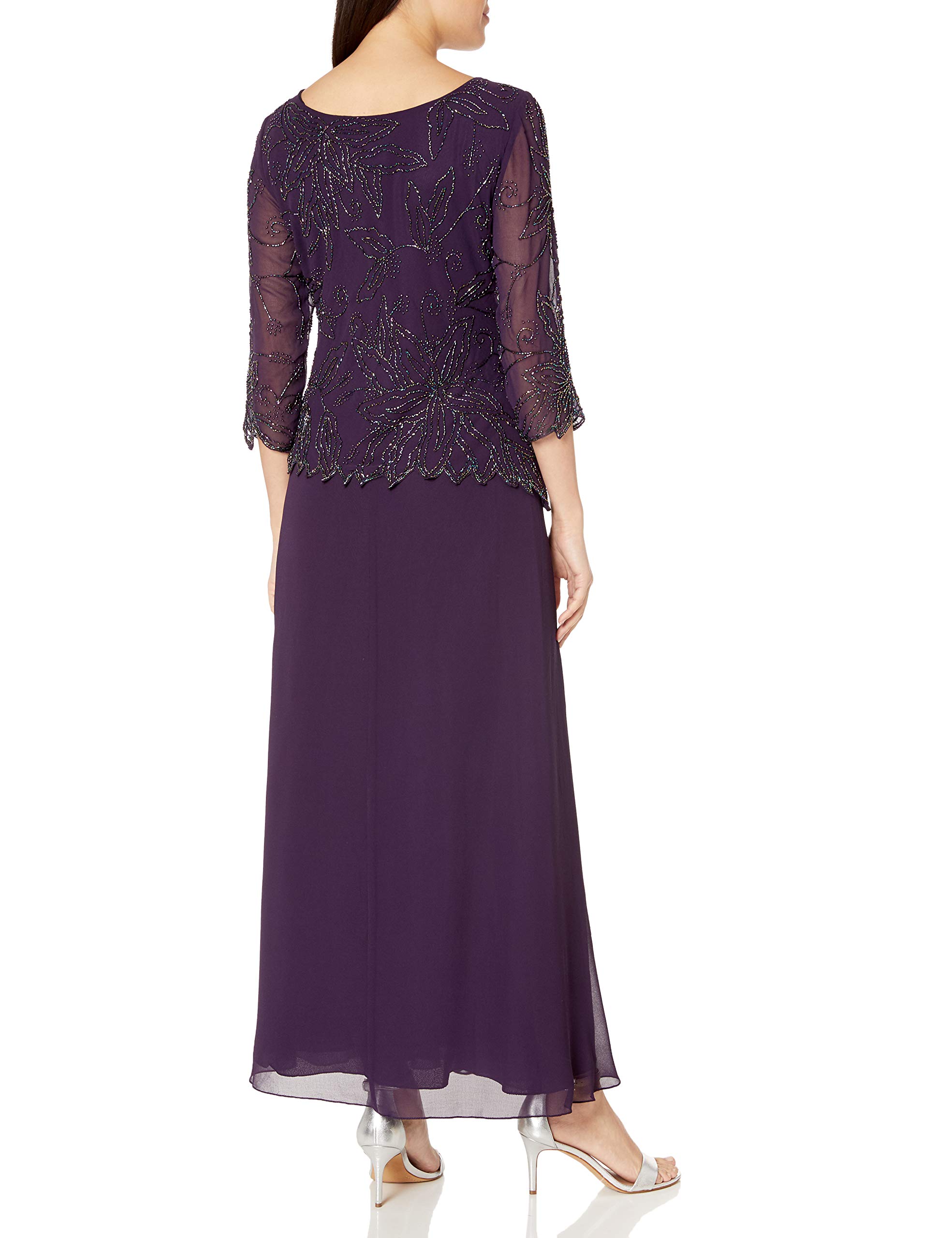 J Kara Women's Petite Floral Beaded Gown, Plum/Wine/Shaded, 16P
