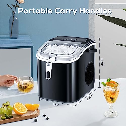 ZAFRO Countertop Portablewith Ice Maker Machine Handle, Mackes up to 26LBS/24H, 9 Cubes in 6 mins,Self -Cleaning Ice Maker with Ice Scoop and Ice Bag(Black)