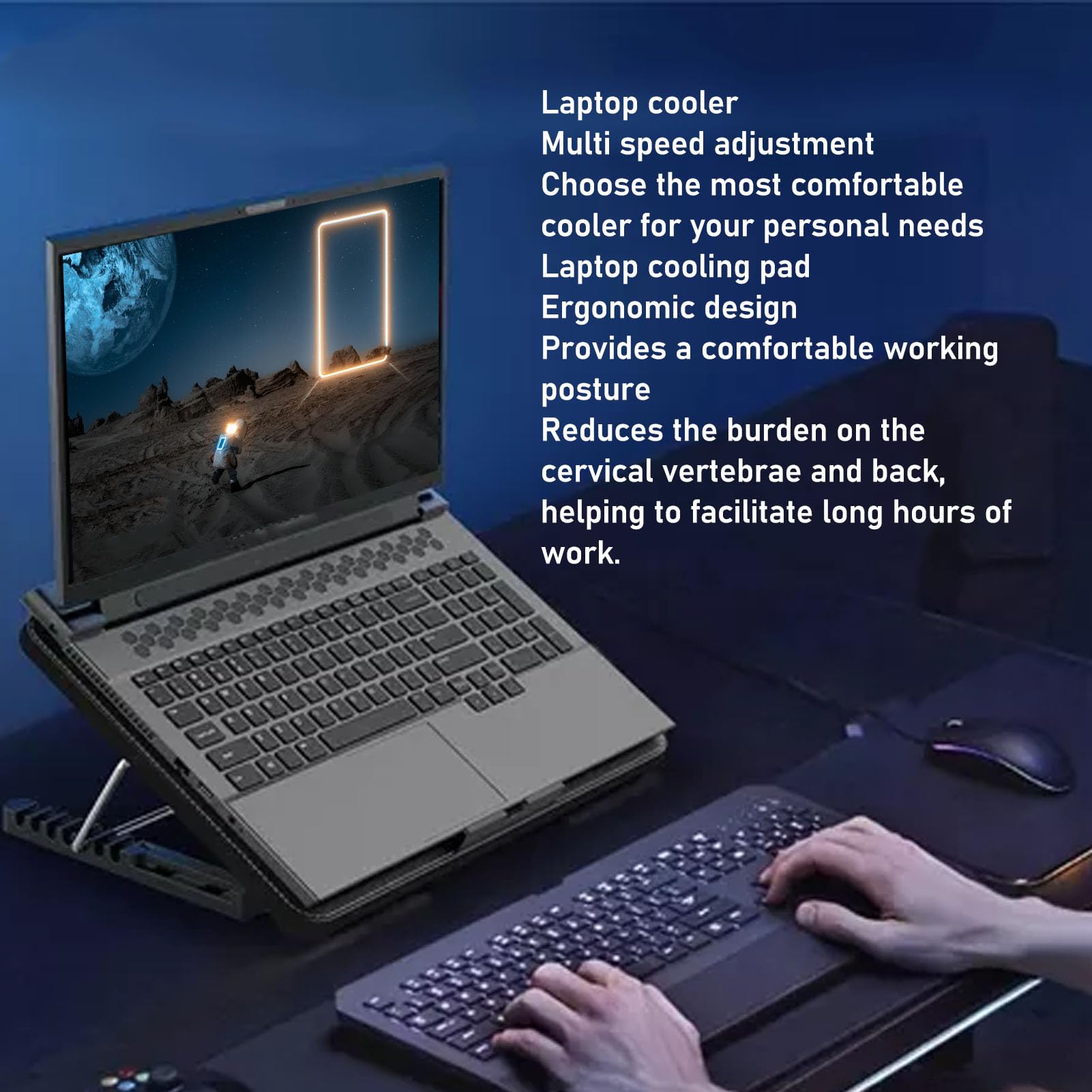 Laptop Cooling Pad, USB Powered Ergonomic Gaming Notebook Cooler Skid Resistance Computer Chill Mat with Adjustable Wind Speed